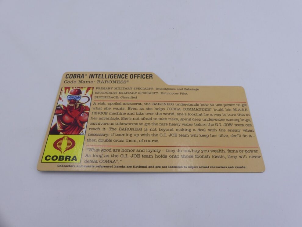 G I JOE File Card I.D. Filecard 2008 BARONESS (v11) - Vintage Toy Mania