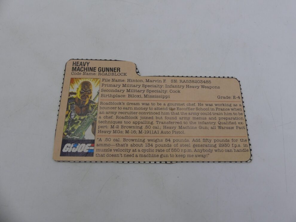 GI Joe ARAH Roadblock Heavy Machine Gunner File Card Hasbro 1983 ...