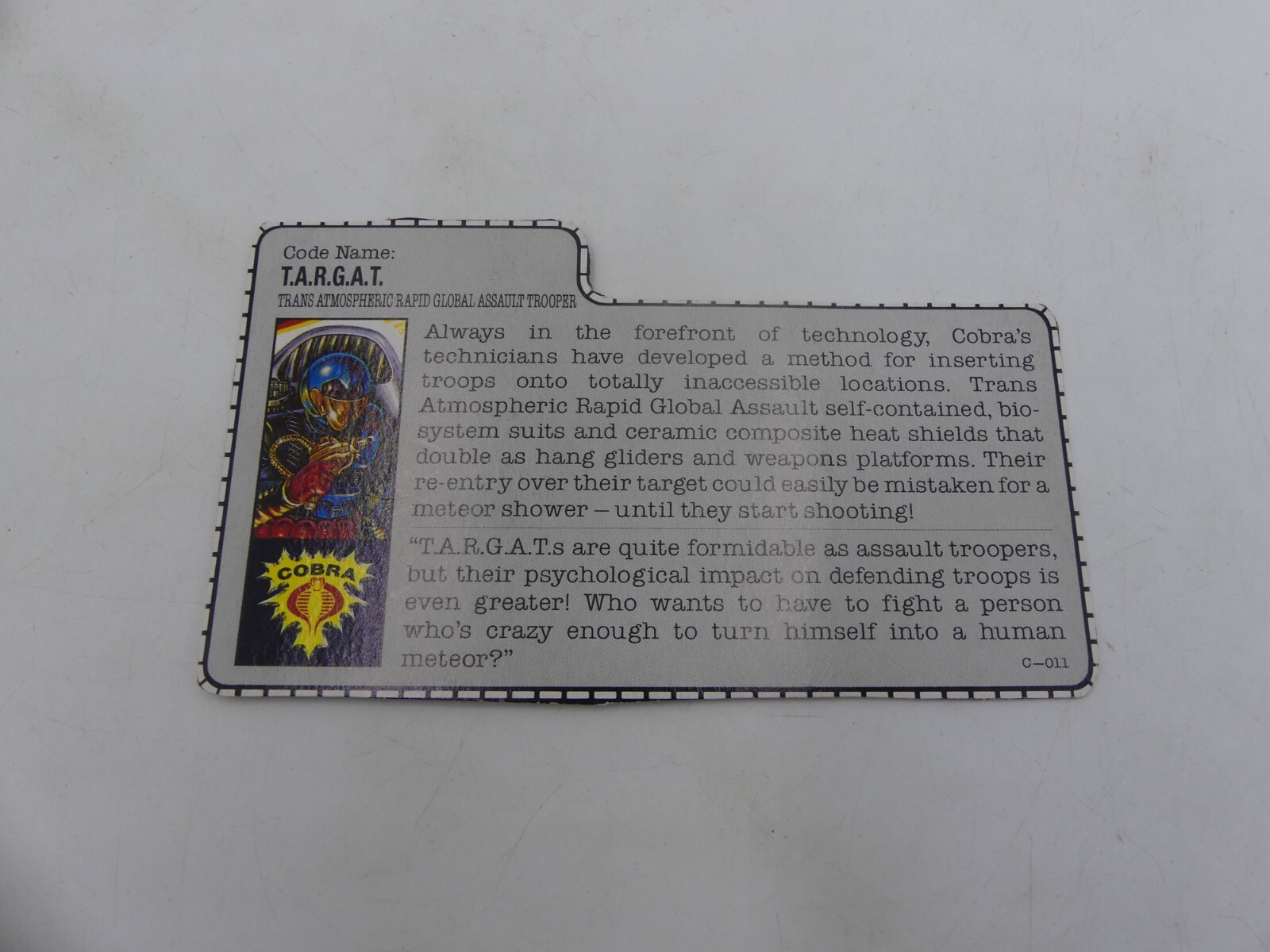 VINTAGE GI JOE 1989 GI JOE COBRA TARGAT T.A.R.G.A.T. EUROPEAN File Card ...